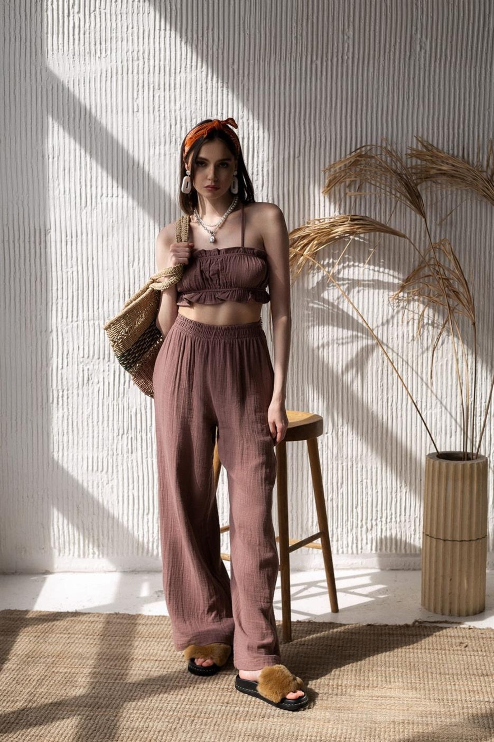 Cotton Set. Muslin Top and Pants,muslin Sleeveless Croptop,elastic ...