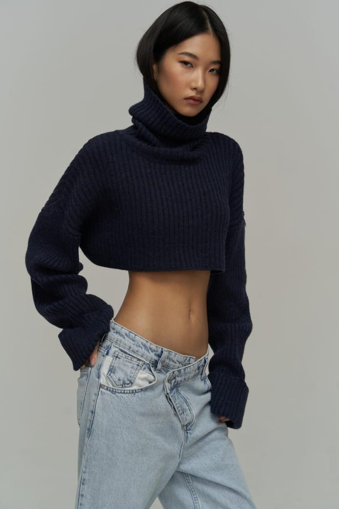 Knit Turtleneck Cropped Sweater, Crop Wool Sweater, Turtleneck Sweater ...