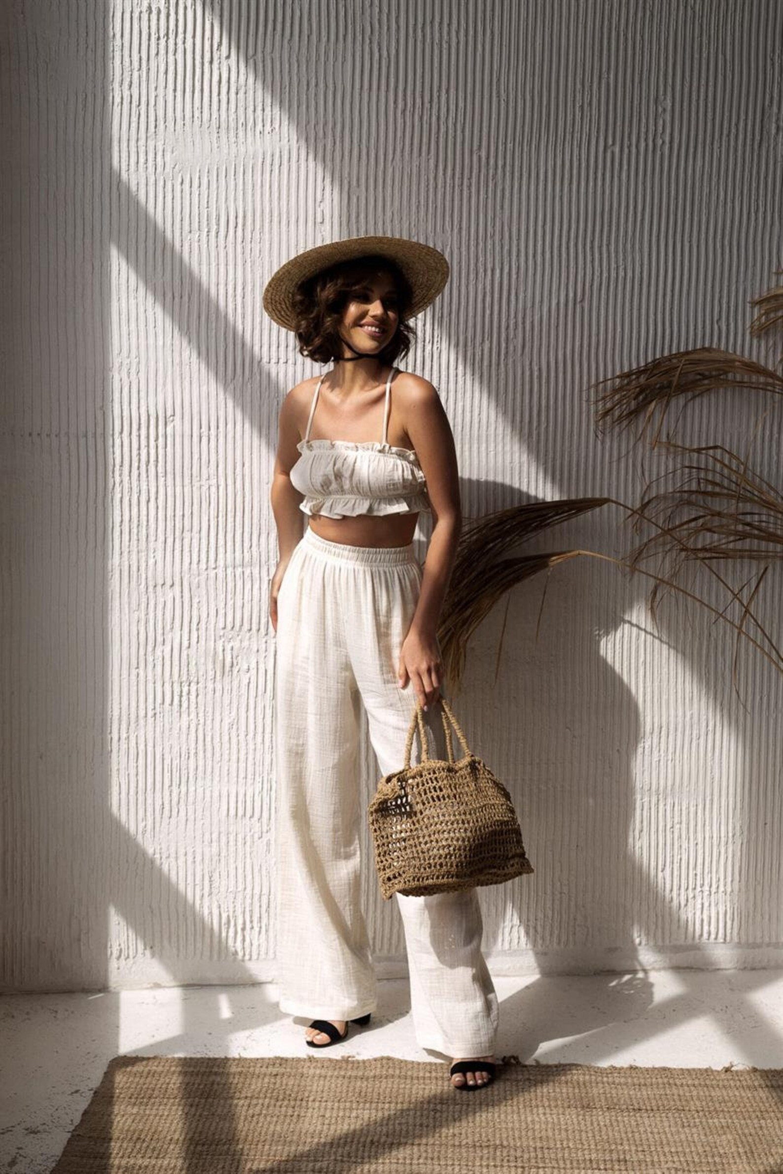 Cotton Set. Muslin Top and Pants,muslin Sleeveless Croptop,elastic ...