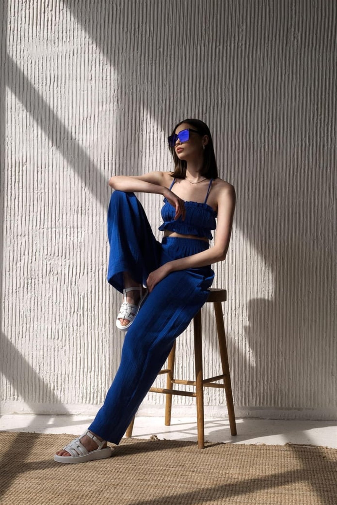 Cotton Set. Muslin Top and Pants,muslin Sleeveless Croptop,elastic ...