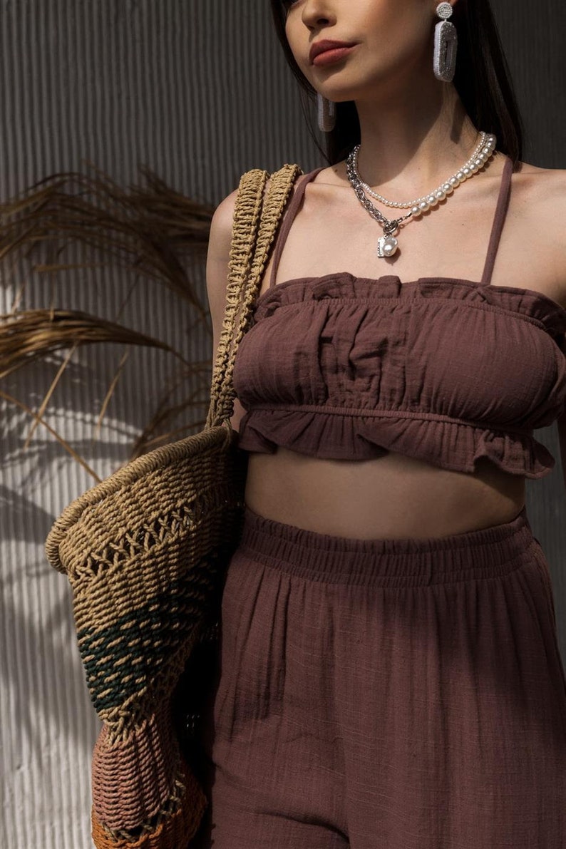 Cotton Set. Muslin Top and Pants,muslin Sleeveless Croptop,elastic ...