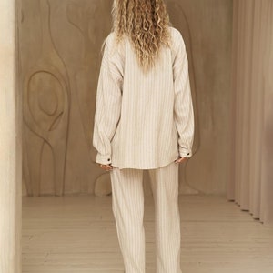 Striped Beige Linen Suit Linen Two Piece Set Linen Matching Set Linen ...