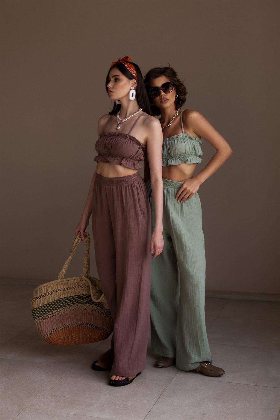 Cotton Set. Muslin Top and Pants,muslin Sleeveless Croptop,elastic ...