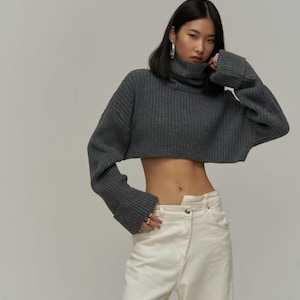 Knit Turtleneck Cropped Sweater, Crop Wool Sweater, Turtleneck Sweater ...