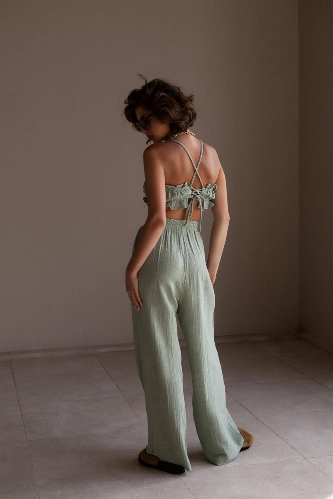 Cotton Set. Muslin Top and Pants,muslin Sleeveless Croptop,elastic ...