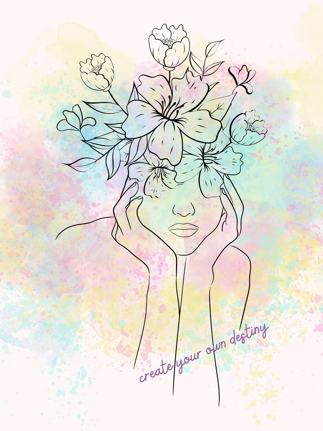 Watercolor Lady With 'create Your Own Destiny' Quote Inspirational Wall ...