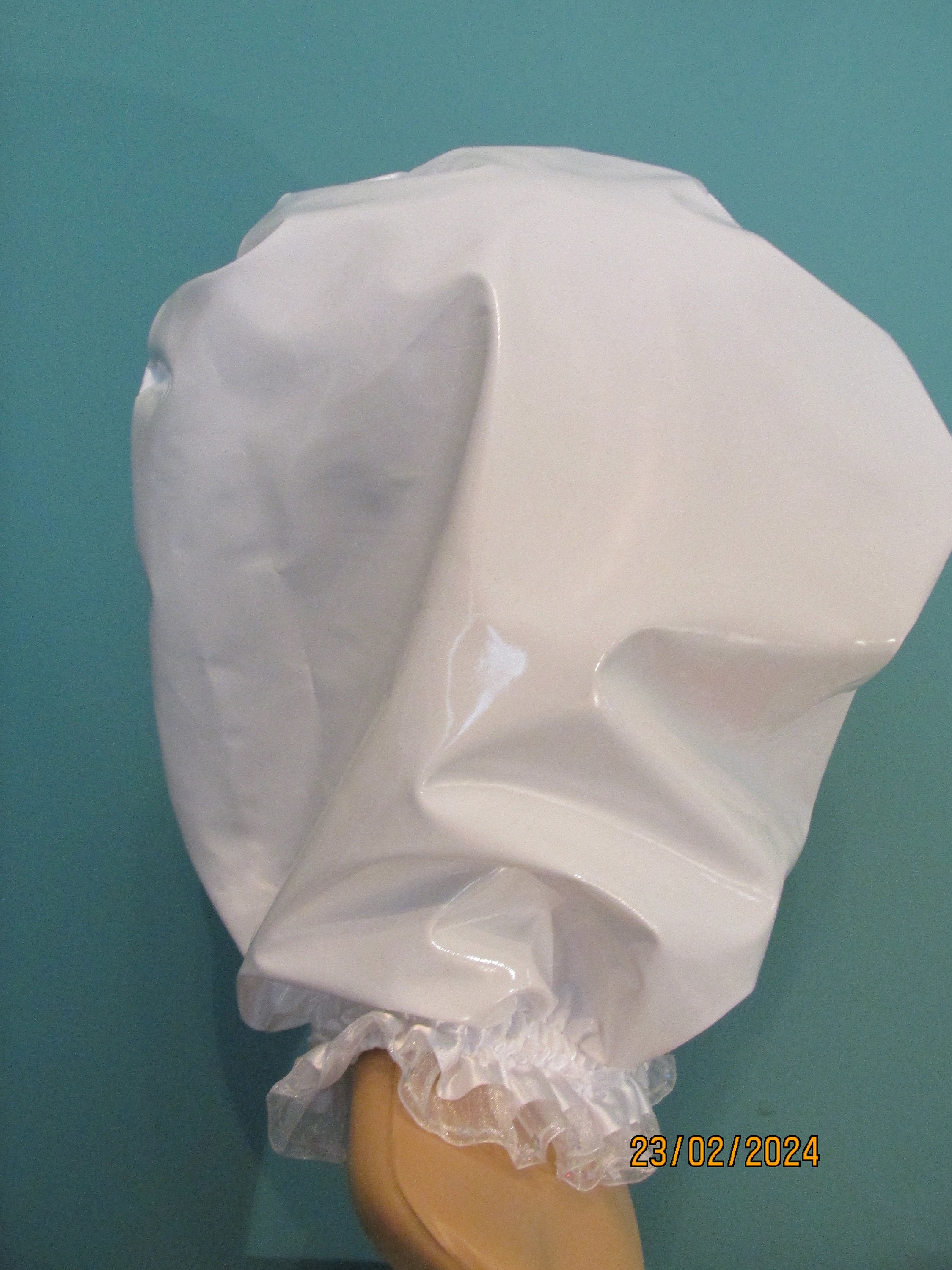 White PVC Gimp Hood Improved Design , With Lace Edge Trim Super to Wear ...