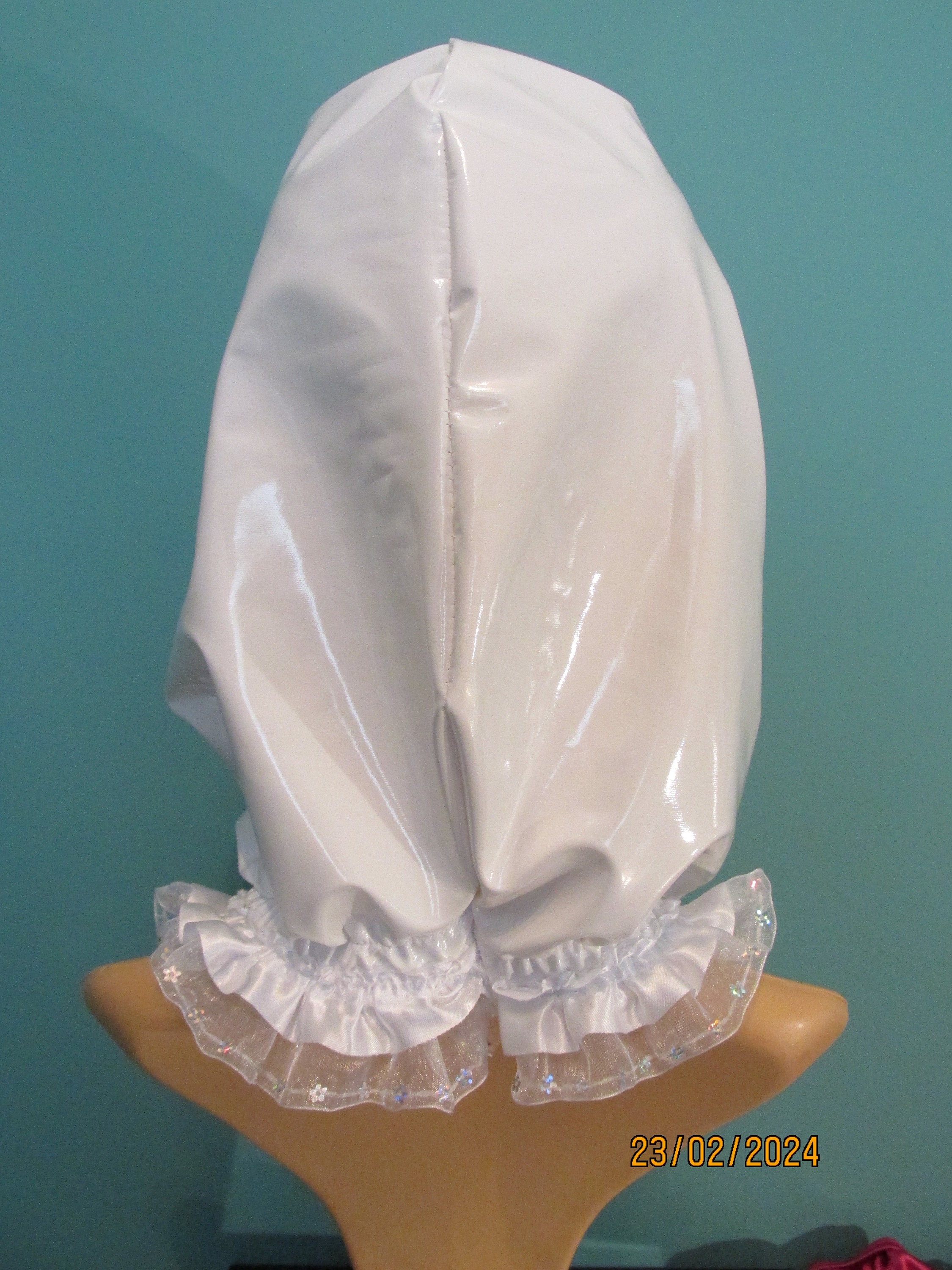 White PVC Gimp Hood Improved Design , With Lace Edge Trim Super to Wear ...
