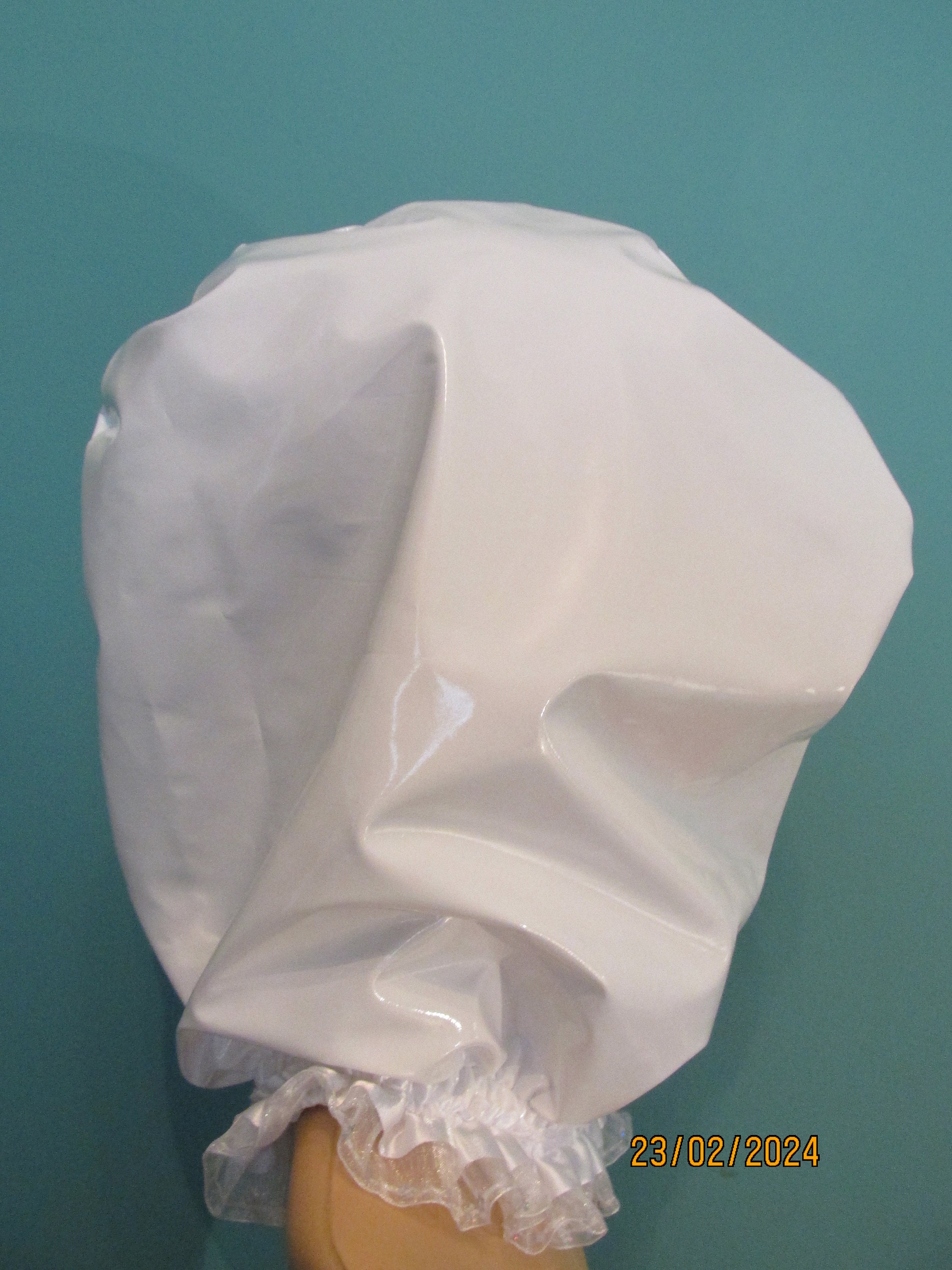 White PVC Gimp Hood Improved Design , With Lace Edge Trim Super to Wear ...