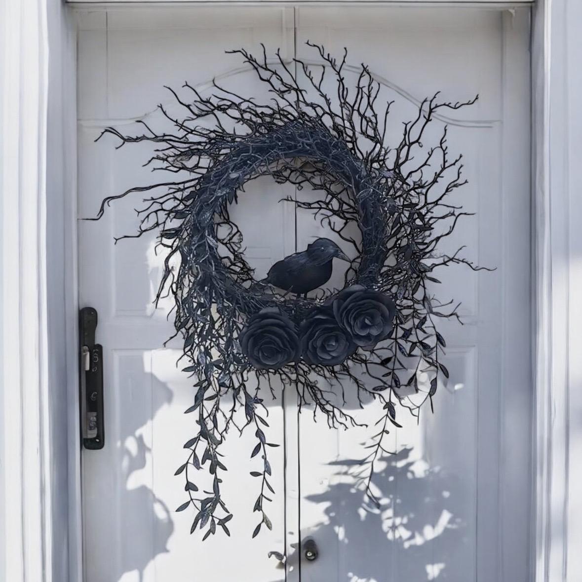 Black Branch Wreath Raven Halloween Wreath Gothic Homeware Fall Wreath ...