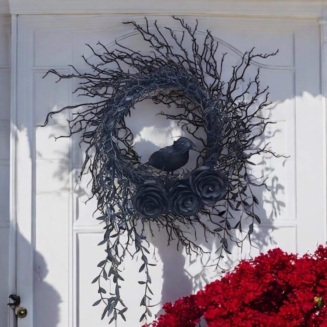 Black Branch Wreath Raven Halloween Wreath Gothic Homeware Fall Wreath ...