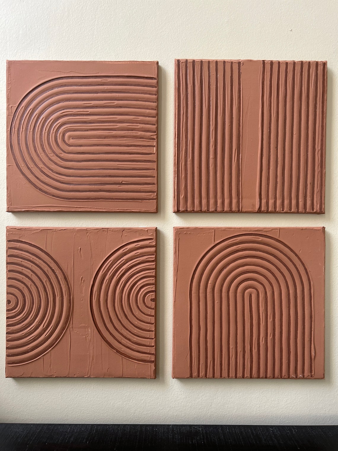 Set of 4 Terra Cotta Texture Art Tiles - Boho Plaster on Canvas - Etsy