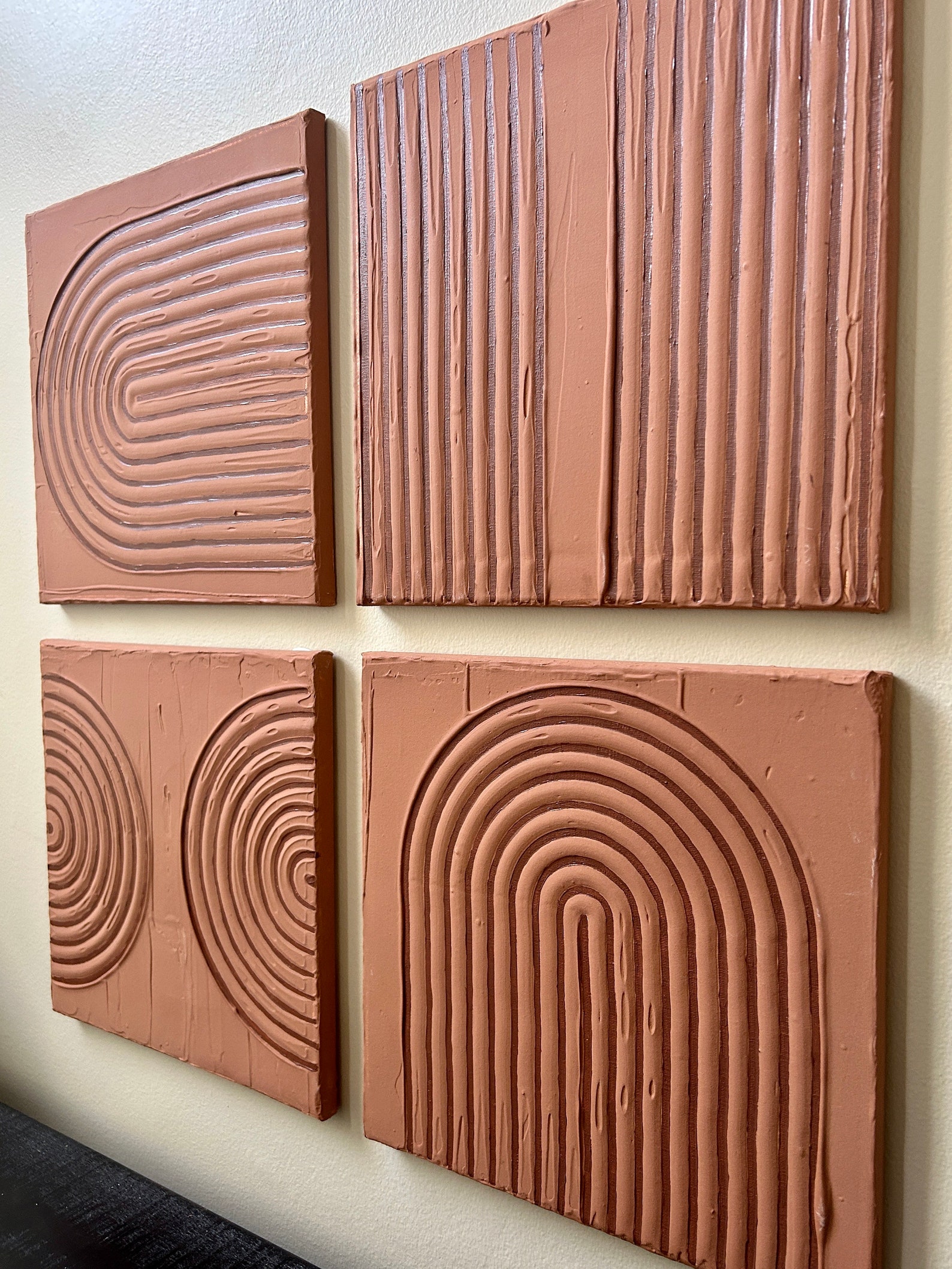Set of 4 Terra Cotta Texture Art Tiles - Boho Plaster on Canvas - Etsy