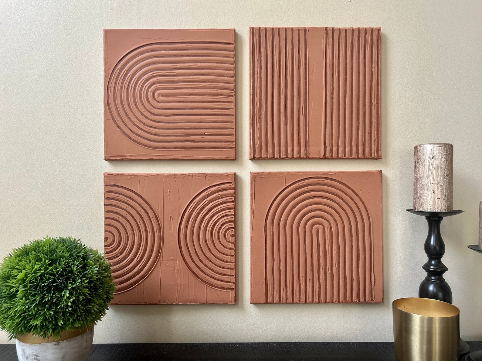 Set of 4 Terra Cotta Texture Art Tiles - Boho Plaster on Canvas - Etsy