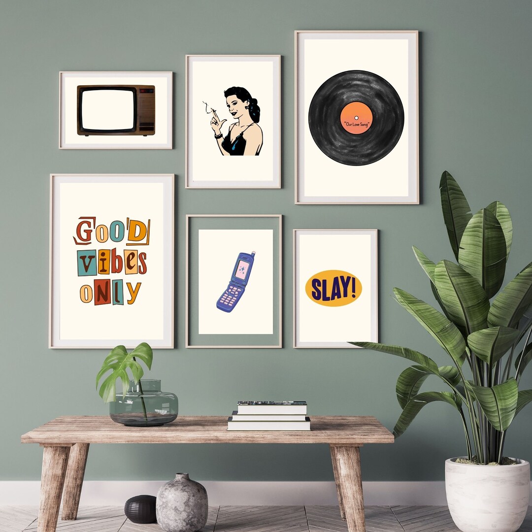 Retro Art Print, Set of 15, Neutral Modern Retro Wall Art, Digital ...