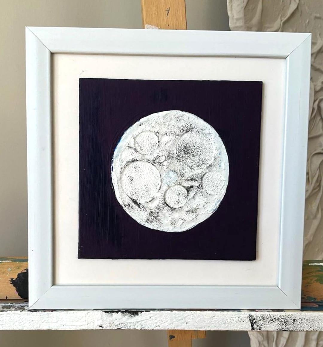 Original “moon” Textured Mini Painting | 23x23 Cm Mixed Media Canvas ...