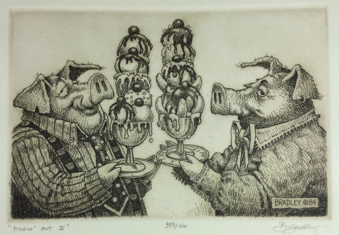 Piggin Out II, Original Etching by Dale Bradley, Signed and Numbered - Etsy