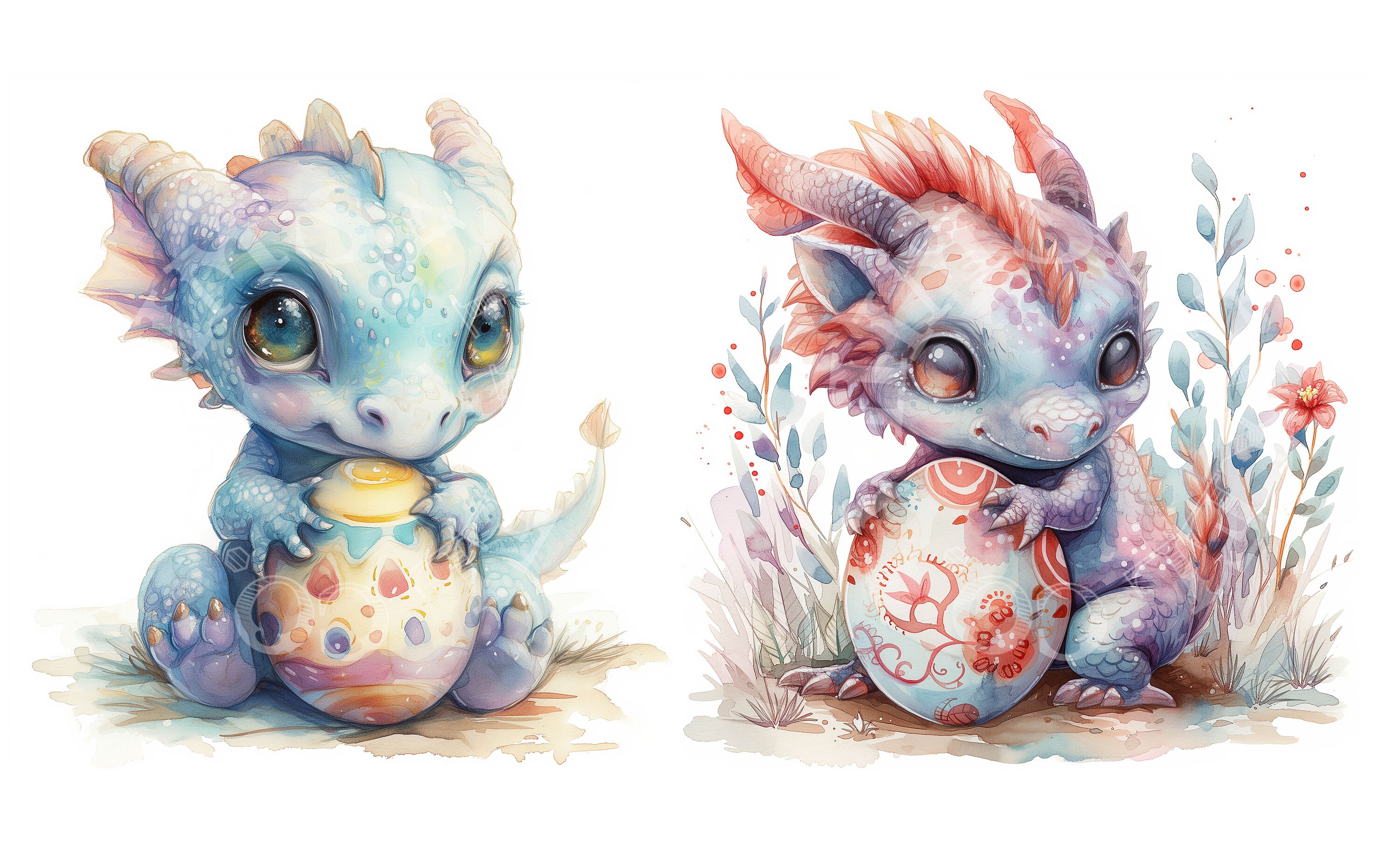 10 Baby Dragon Easter Watercolor Clipart Bundle Baby Dragons Clip Art ...