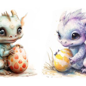 10 Baby Dragon Easter Watercolor Clipart Bundle Baby Dragons Clip Art ...