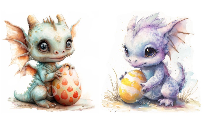10 Baby Dragon Easter Watercolor Clipart Bundle Baby Dragons Clip Art ...