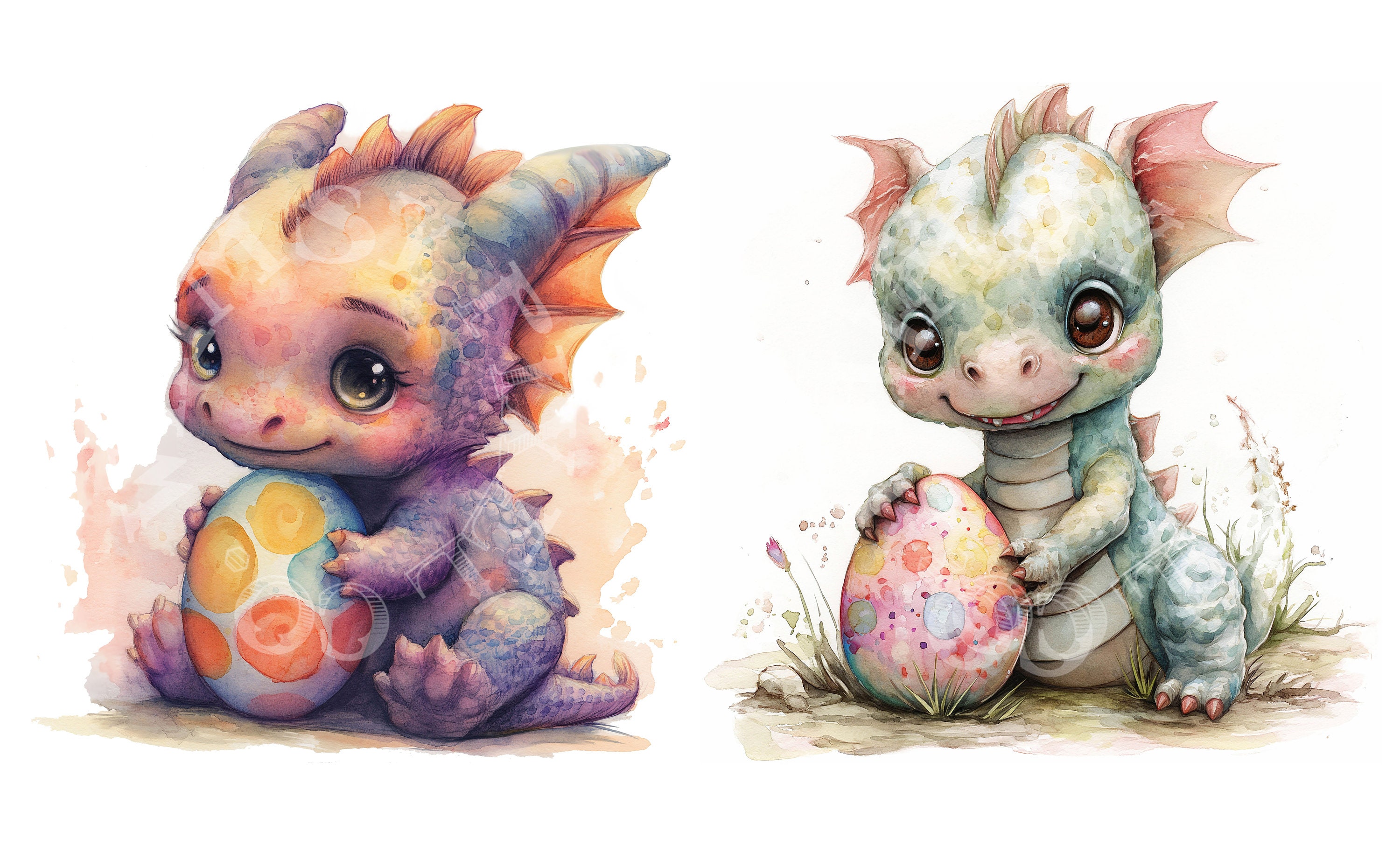 10 Baby Dragon Easter Watercolor Clipart Bundle Baby Dragons Clip Art ...