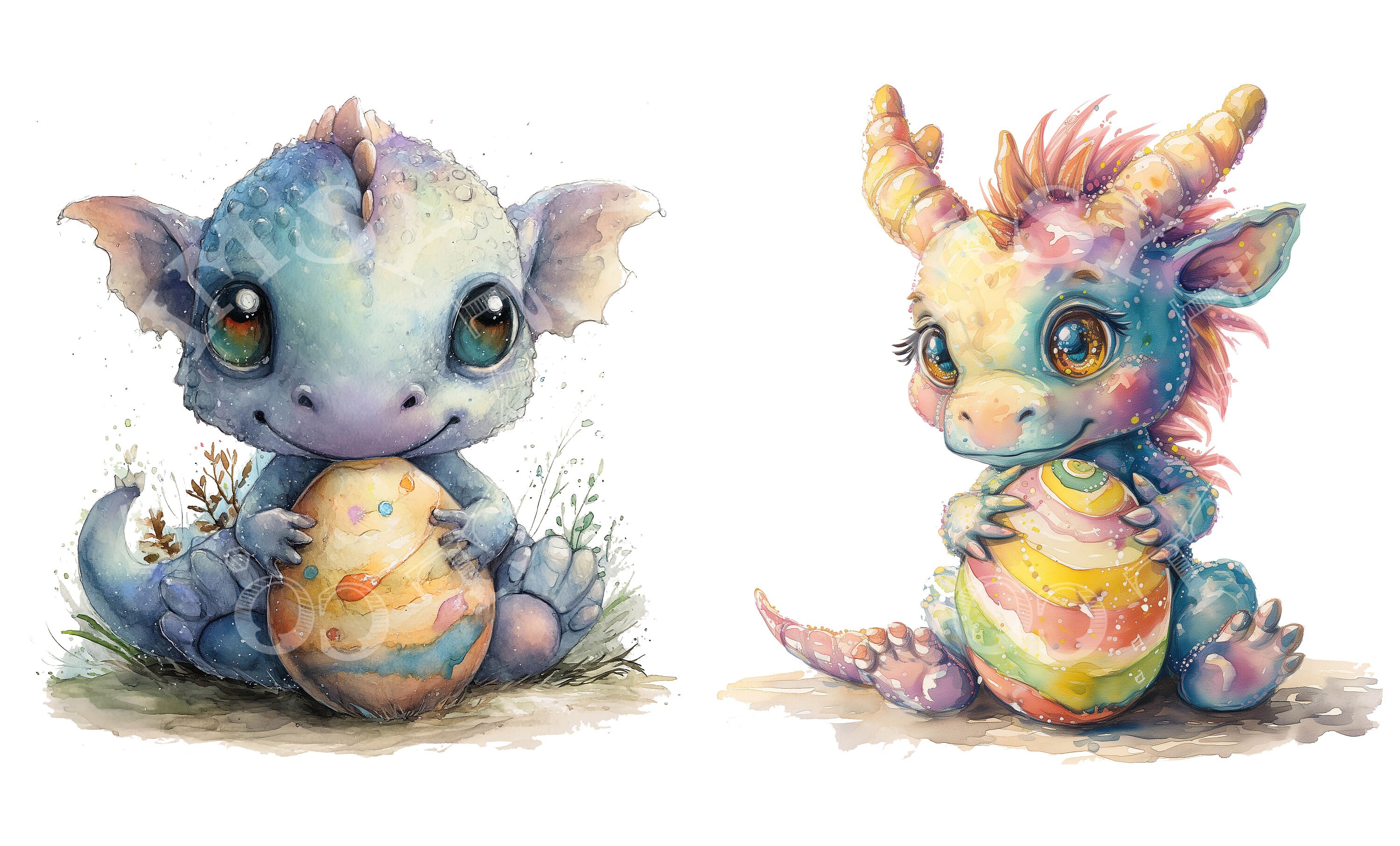 10 Baby Dragon Easter Watercolor Clipart Bundle Baby Dragons Clip Art ...