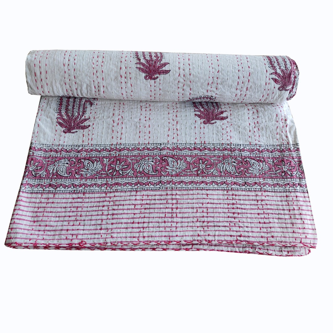 Indian Quilts Handblock Throw Bohemian Floral Print Throw Handmade ...