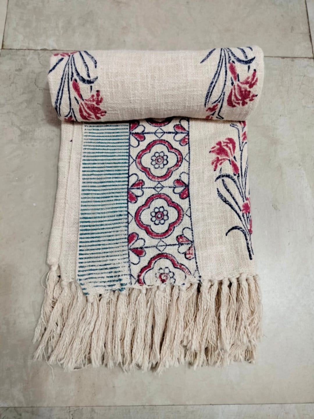 Indian Hand Block Print Mud Cloth Blanket Printed Beige Floral - Etsy