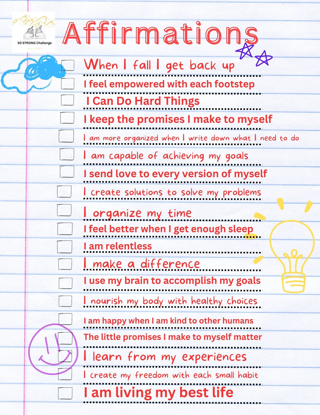 50 Strong Challenge Affirmations - Etsy