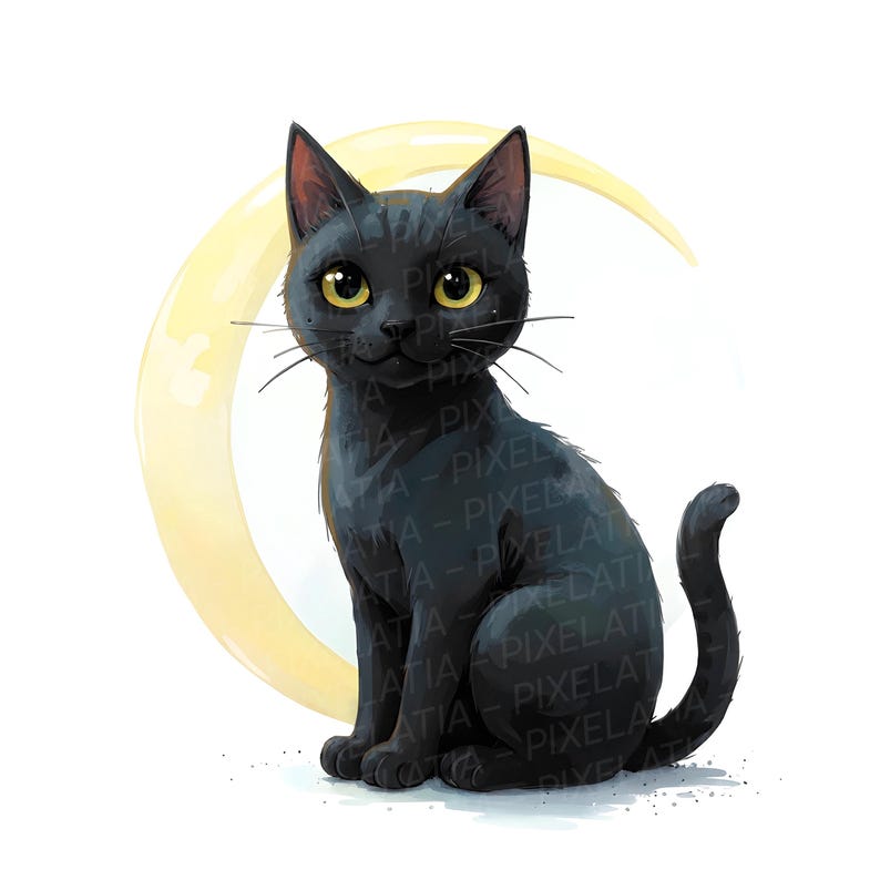 Black Cat Halloween Clipart Bundle, Watercolor Printable Bundle, 10 ...