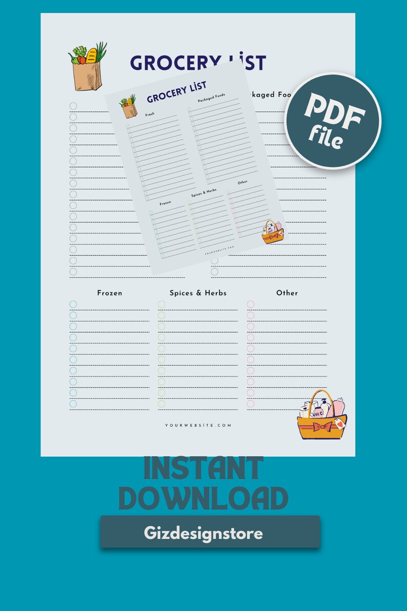 Grocery List Planner L Reusable Planner L Digital Download L Printable ...