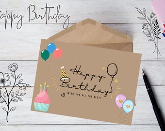 Birthday Card Printable Digital Birthday Cards Printable Happy Birthday ...