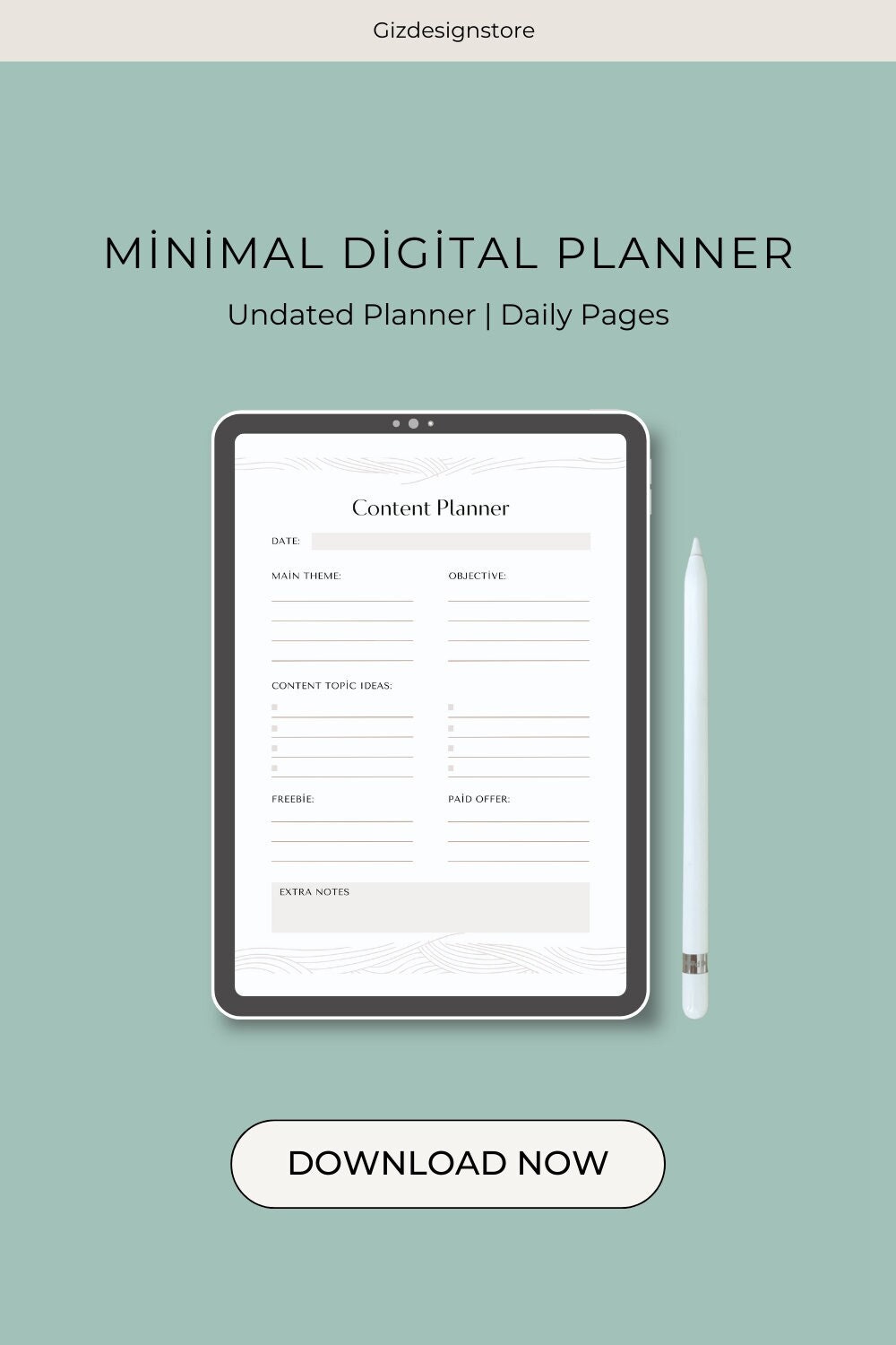Content Planner L Reusable Daily Planner L Digital Download L Printable ...