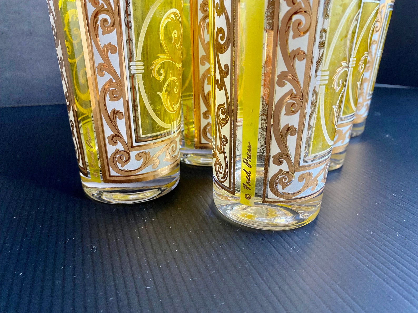 Fred Press Yellow & Gold Glasses Set of 6 - Etsy