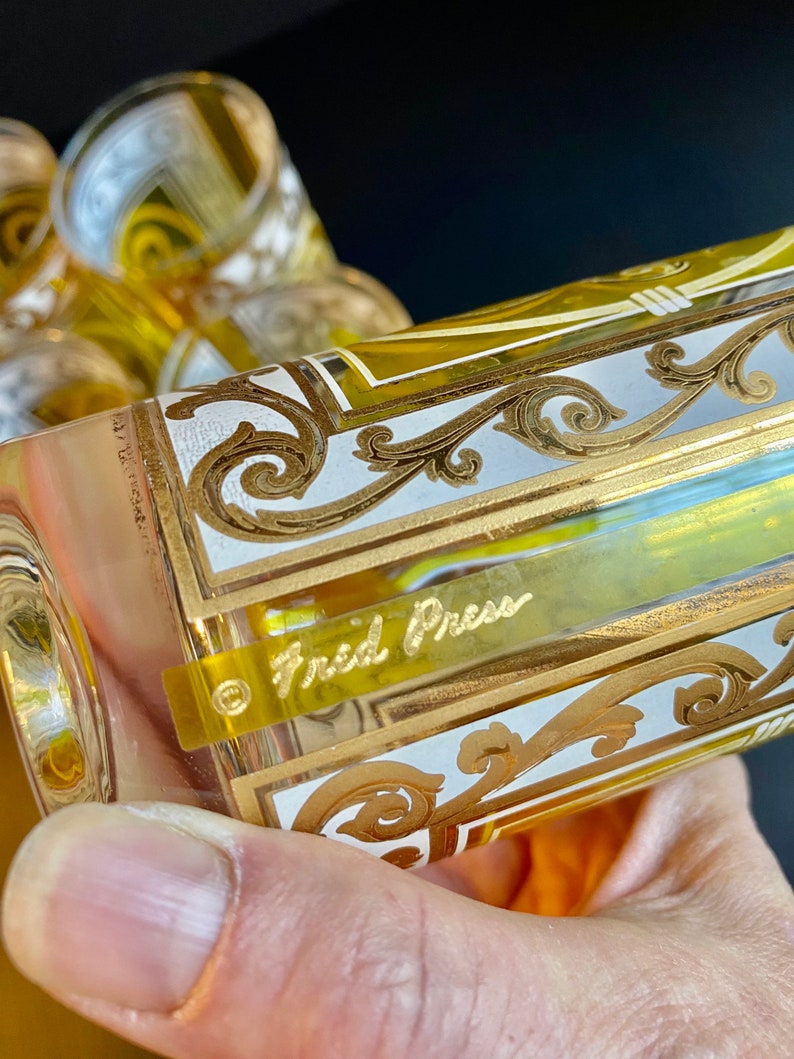 Fred Press Yellow & Gold Glasses Set of 6 - Etsy