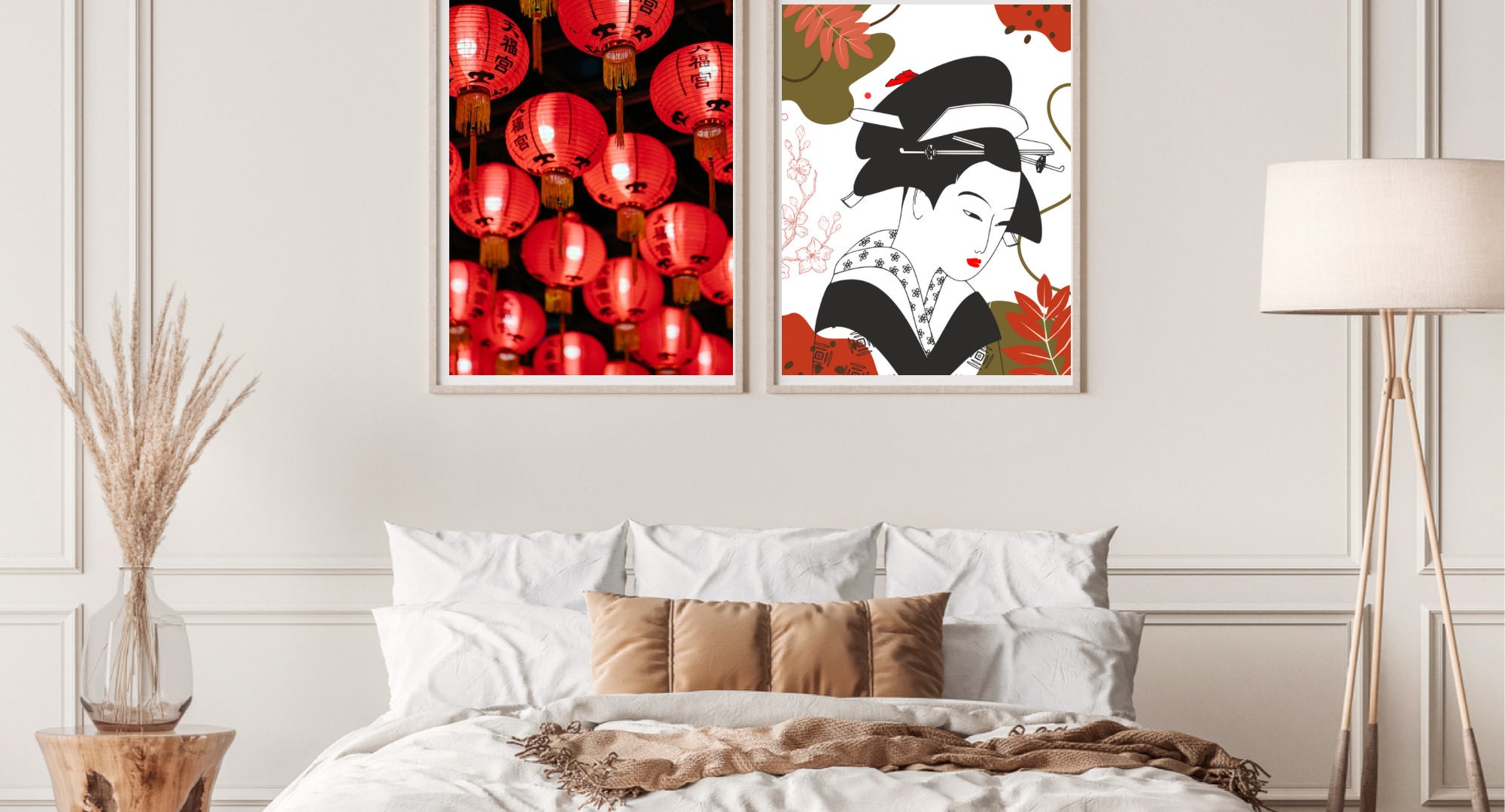 Japanese Geisha Art Modern Asian Art Sakura Wall Art Digital Art Wall ...