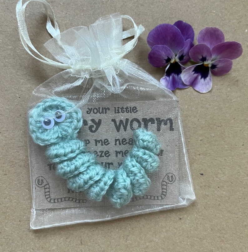 Worry Worms Blues Handmade Crochet Gift Fidget Stress Anxiety Toy Worry ...