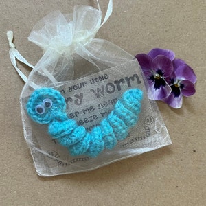 Worry Worms * Blues* Handmade * Crochet * Gift * Fidget Stress Anxiety ...