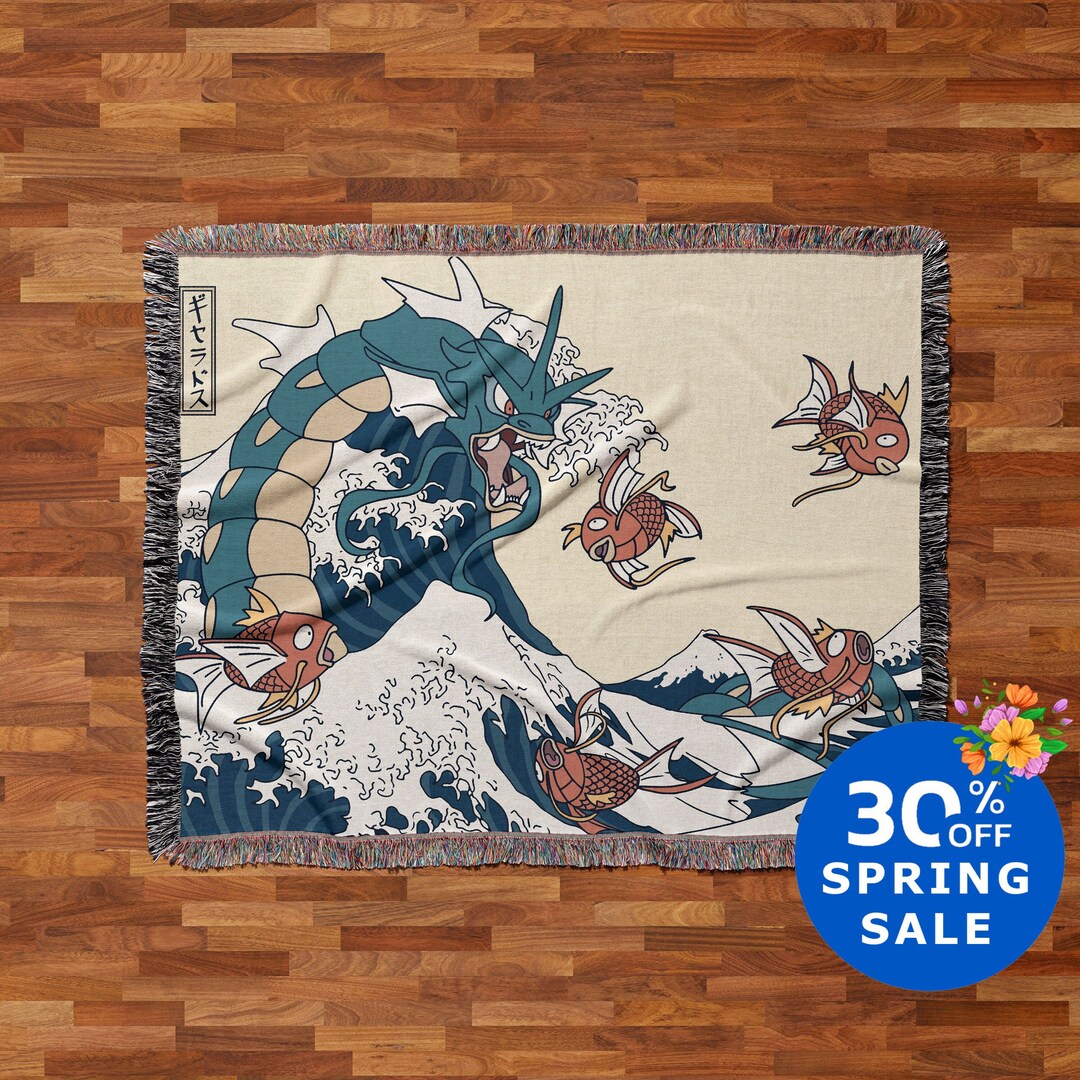Gyarados Great Wave Woven Blanket Pokemon Tapestry Throw Anime Poison ...