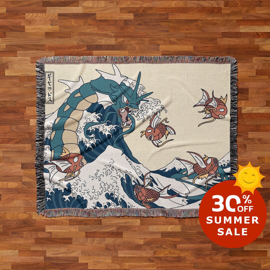 Gyarados Great Wave Woven Blanket Pokemon Tapestry Throw Anime Poison ...