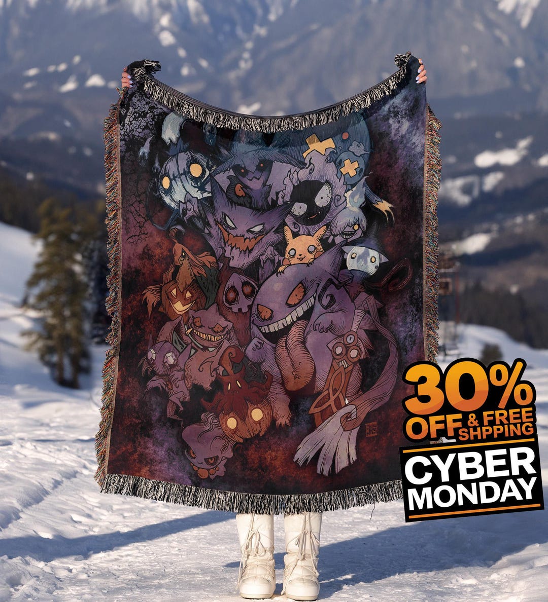 Anime Hand Woven Blanket Ghost Pokemon Tapestry Throw Gengar Poison - Etsy