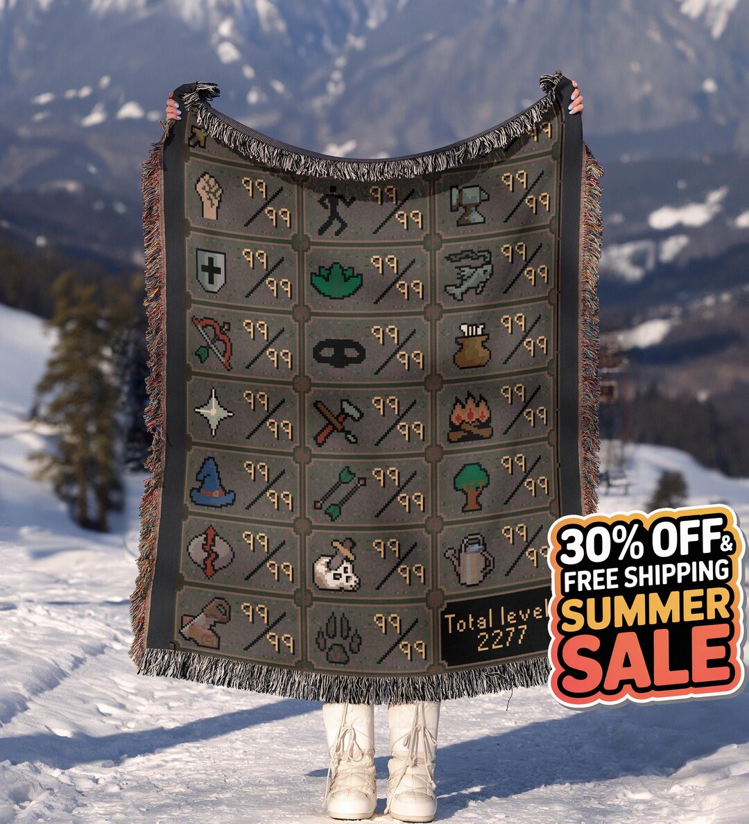 Runescape Hand Woven Blanket | Max Stats 2277 Tapestry Throw | Meme ...