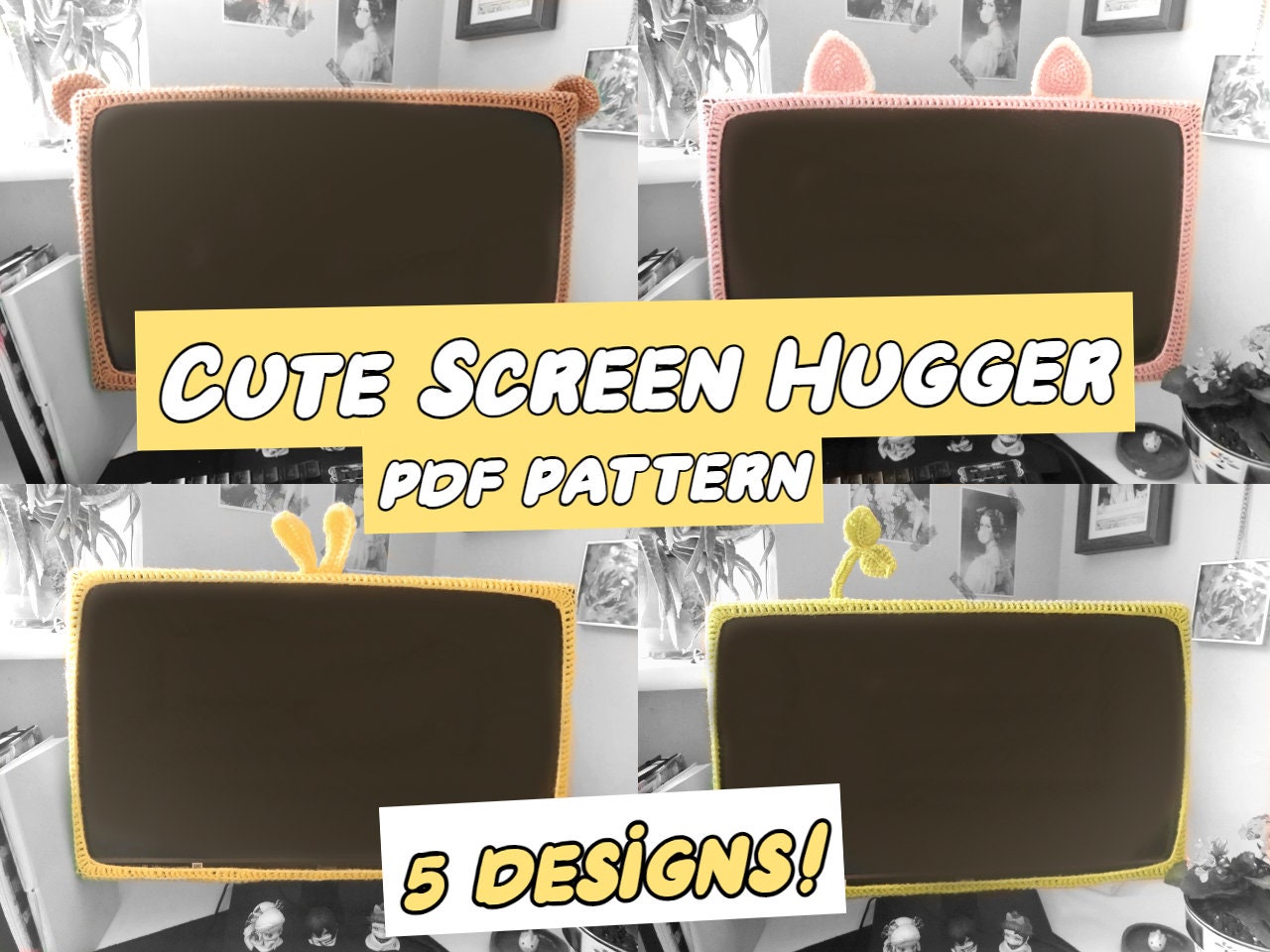 Cute Screen Monitor Hugger - Crochet Pattern Desk Accessories Cute ...