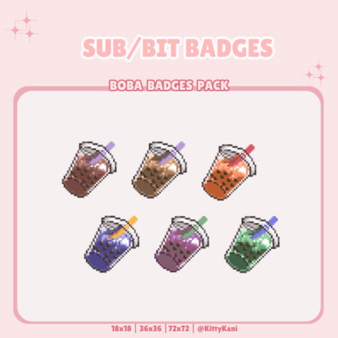 Bubble Tea Boba Badges for Twitch Cute Pixel Art Twitch Sub & Bit ...