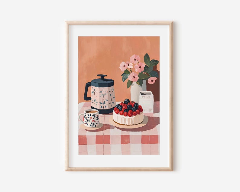 Coffee and Cake Poster, Cozy Cafe Wall Art, Digital Food Print, Kitchen ...