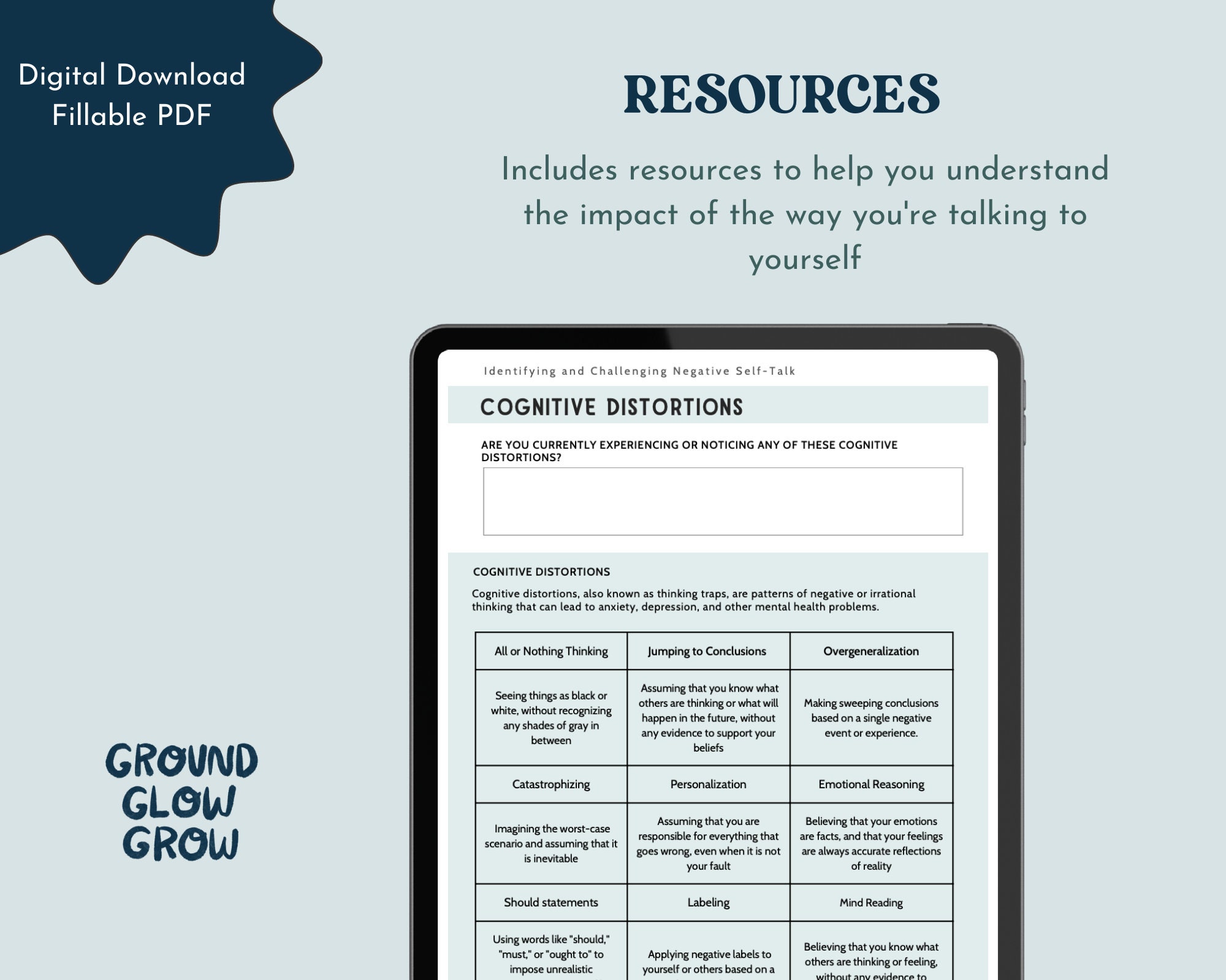 Identifying and Challenging Negative Self-talk Worksheet - Etsy