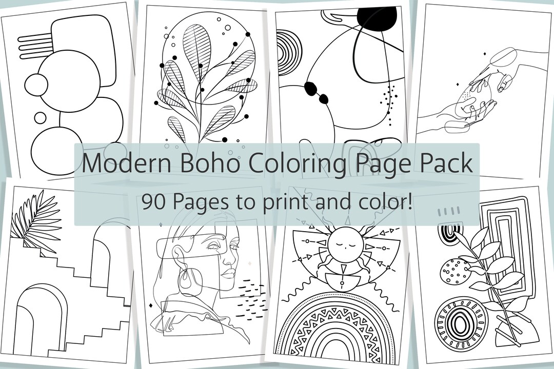 Modern Boho Coloring Page Pack | for Teens and Adults - Etsy