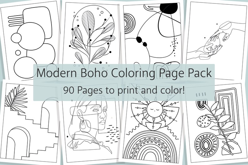 Modern Boho Coloring Page Pack | for Teens and Adults - Etsy