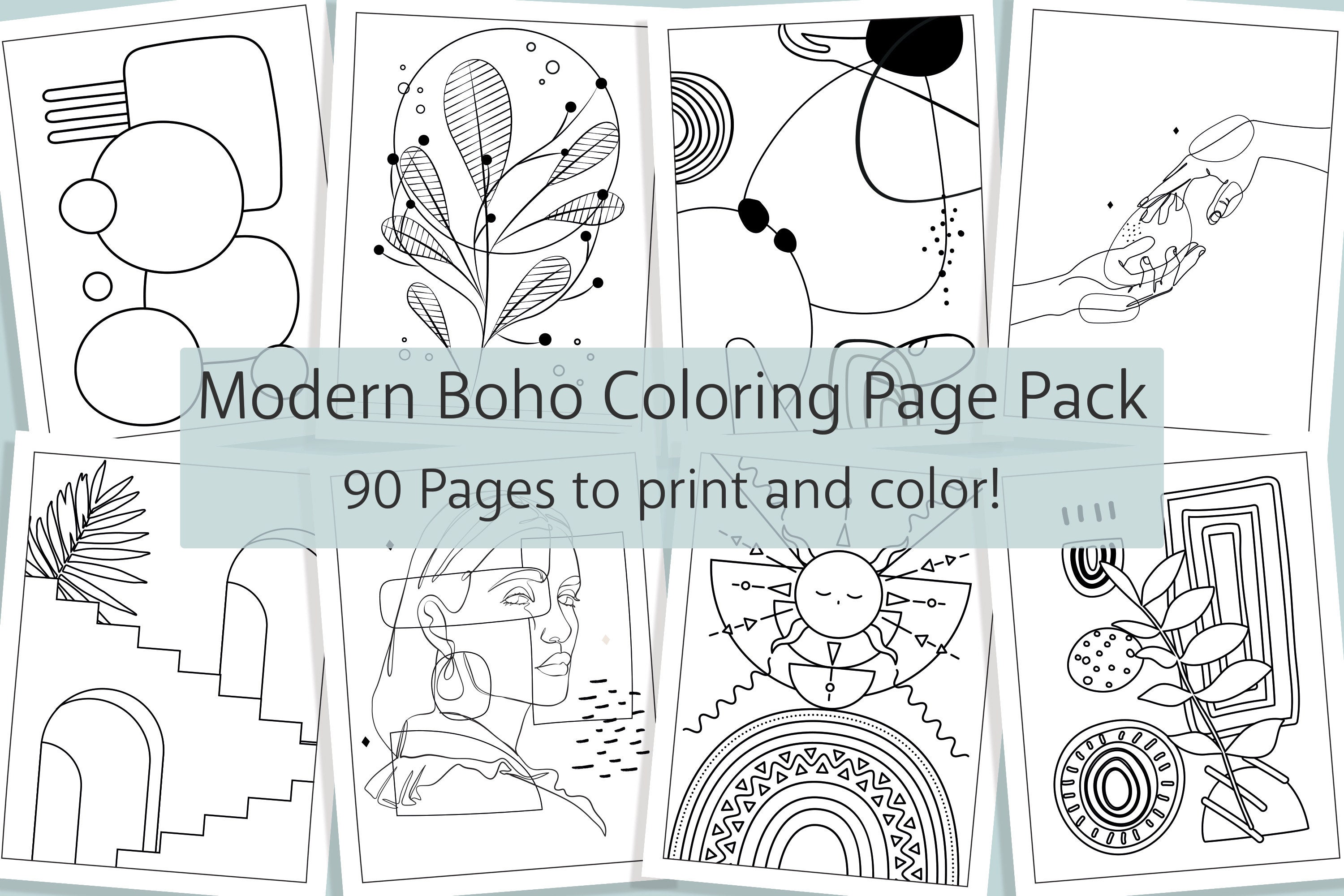 Modern Boho Coloring Page Pack | for Teens and Adults - Etsy