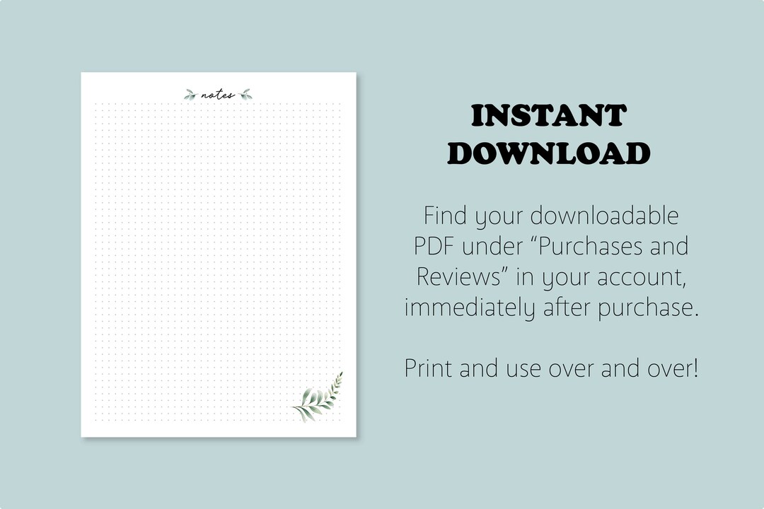 Leafy Note Page Bullet Journal Style Downloadable Printable PDF 8.5 X ...